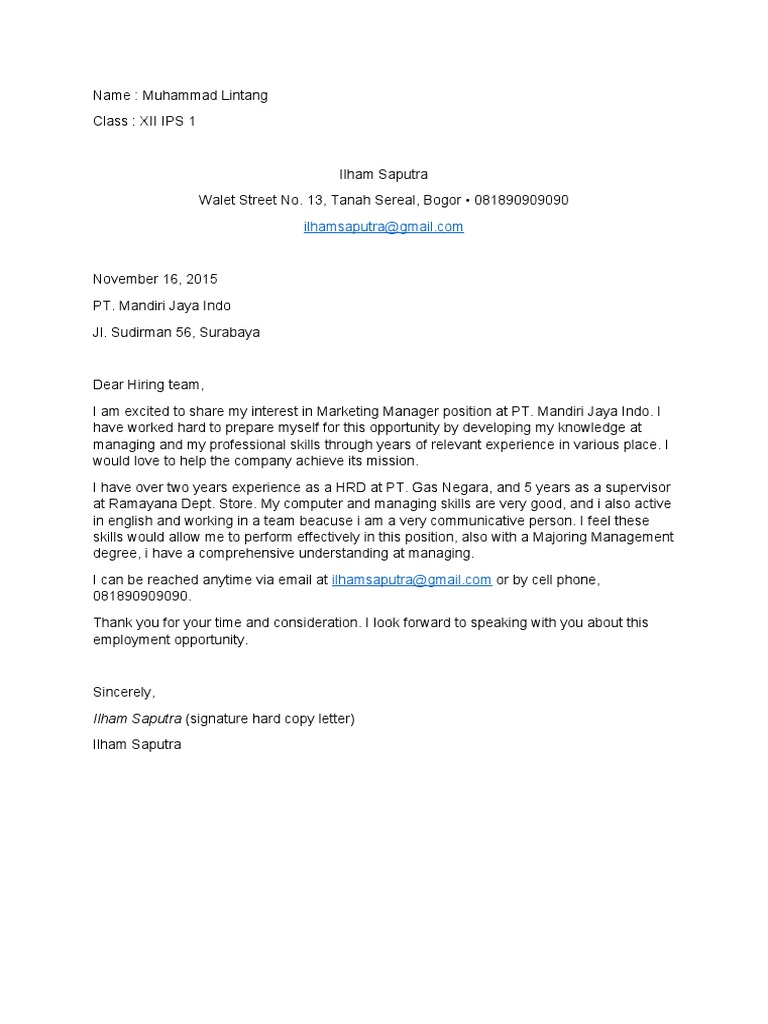 Ilham Saputra (Signature Hard Copy Letter) | PDF