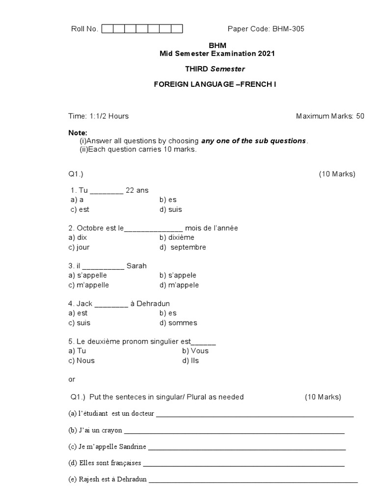 French 2 GEU Mid Term | PDF | Échecs | Morphologie linguistique