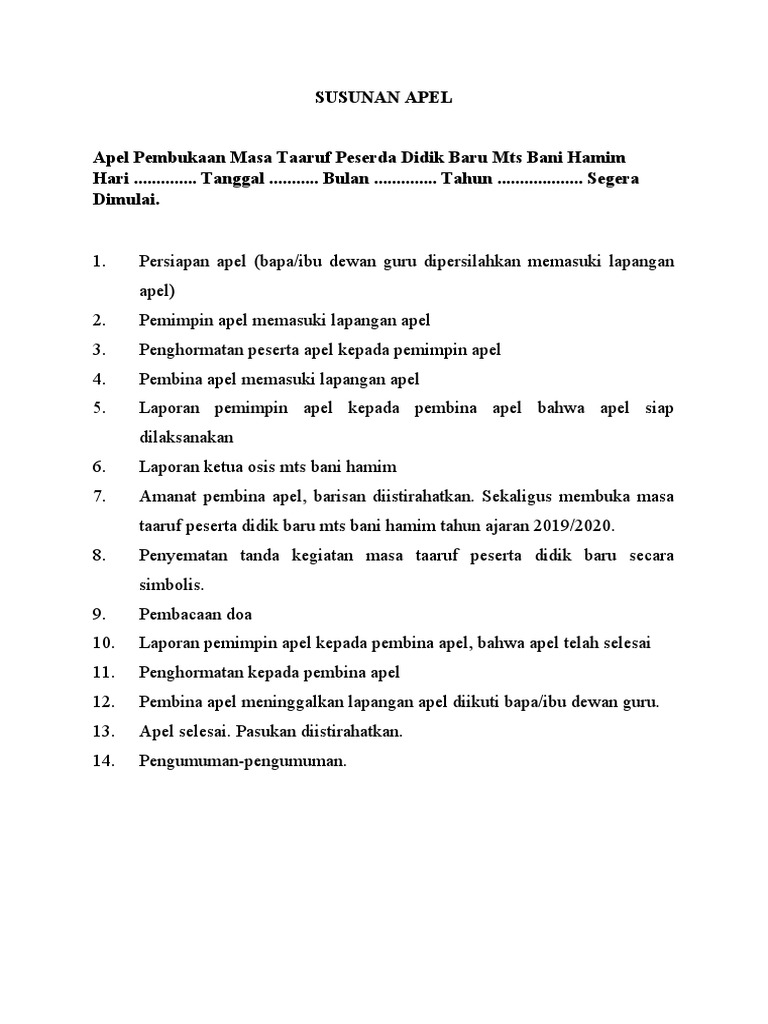 Susunan Apel Masa Taaruf Mts Bani Hamim | PDF | Sains & Matematika