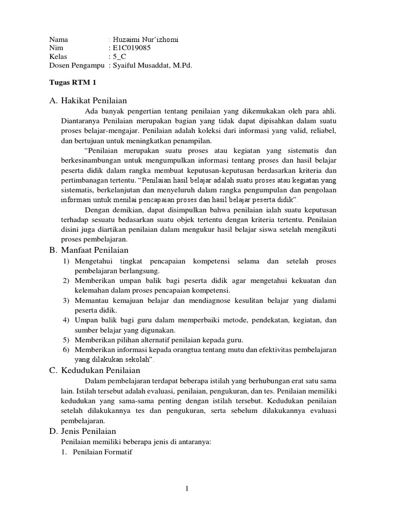 Hakikat dan Jenis Penilaian Pembelajaran | PDF | Karier & Perkembangan