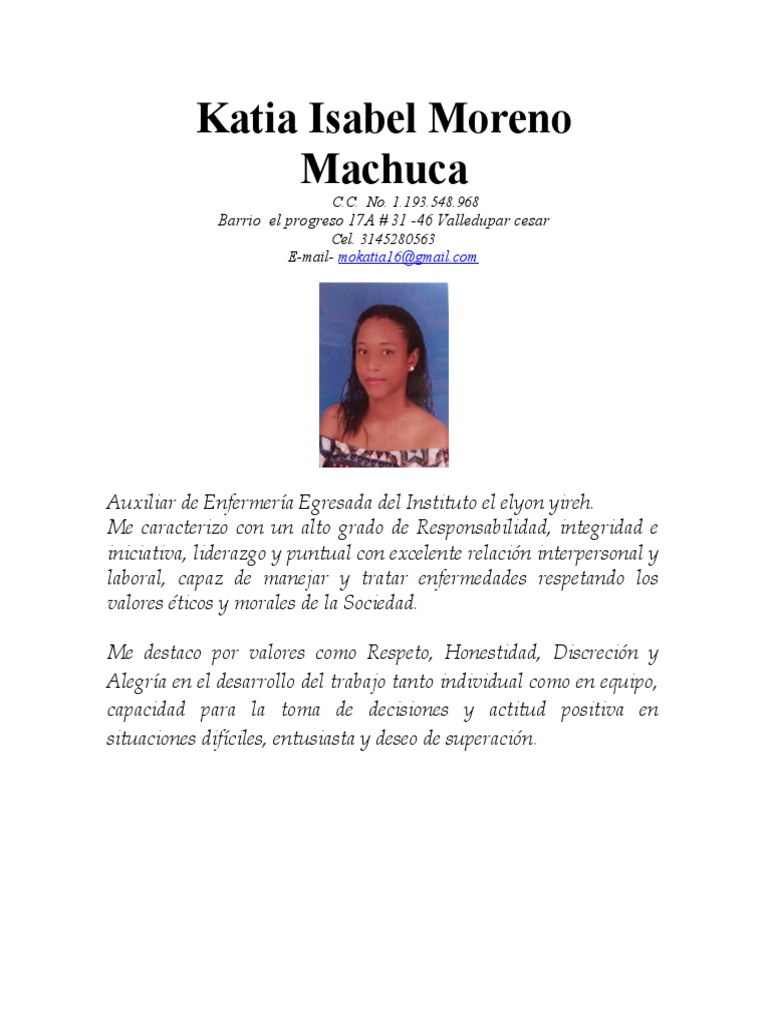 Katia Isabel Hoja de Vida | PDF | Enfermería