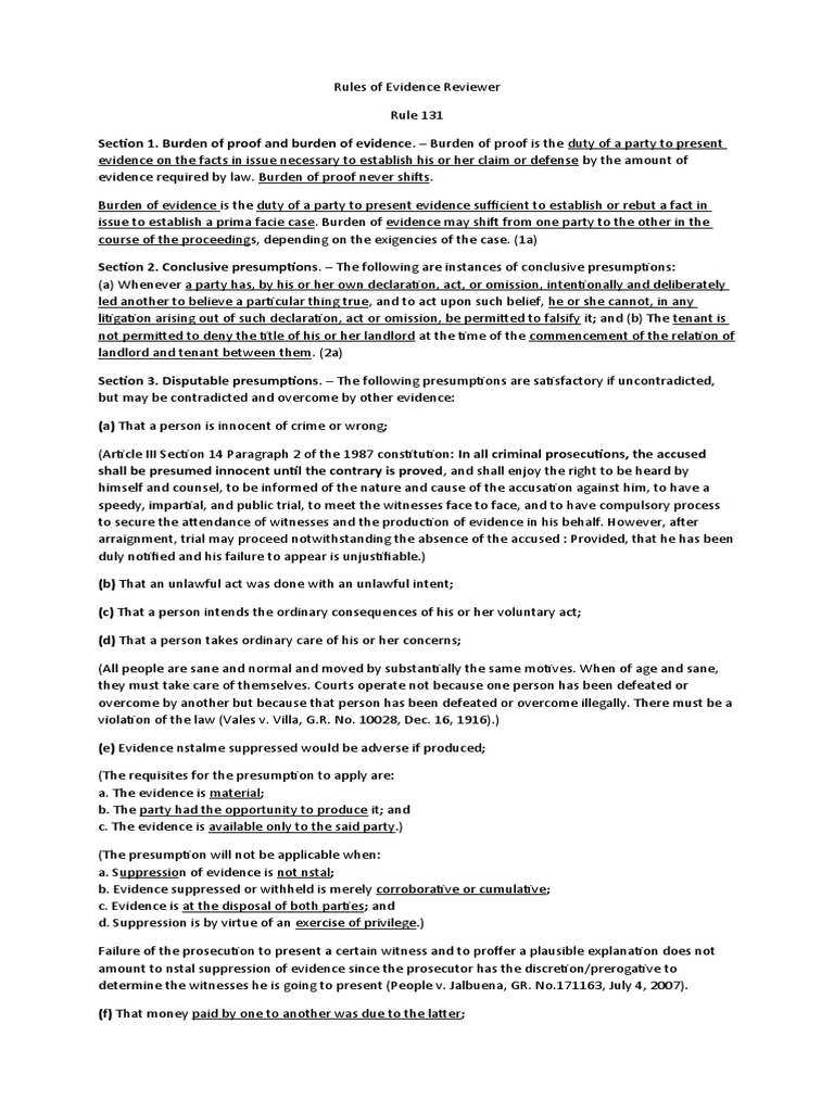 Rules of Evidence Overview | PDF | Witness Impeachment | Burden Of ...