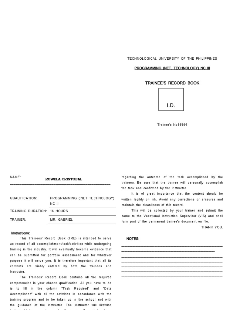 Trainee'S Record Book: Technological University of The Philippines ...