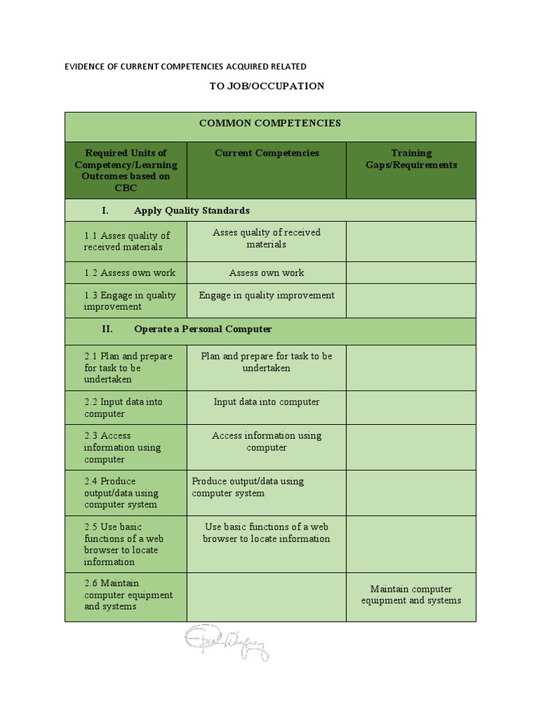 Current Job Competencies Assessment | PDF | Computers