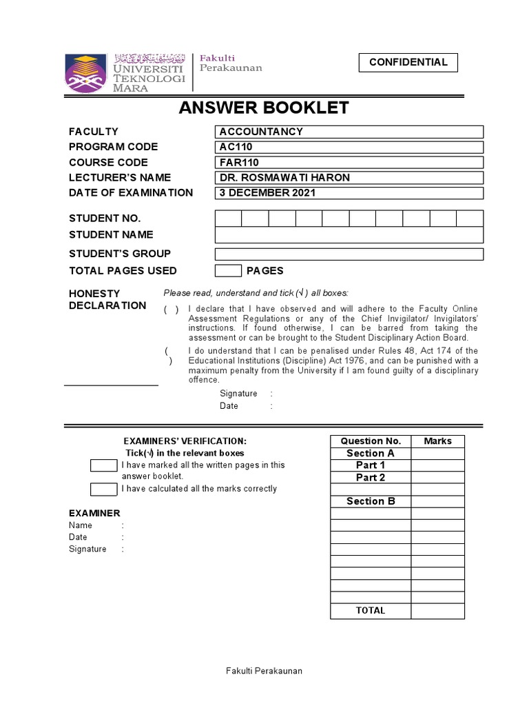 FAR110 TEST Front Page Answers | PDF