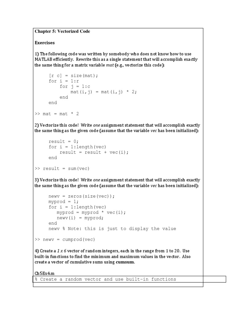 Chapter 5: Vectorized Code Exercises | PDF | Matrix (Mathematics ...