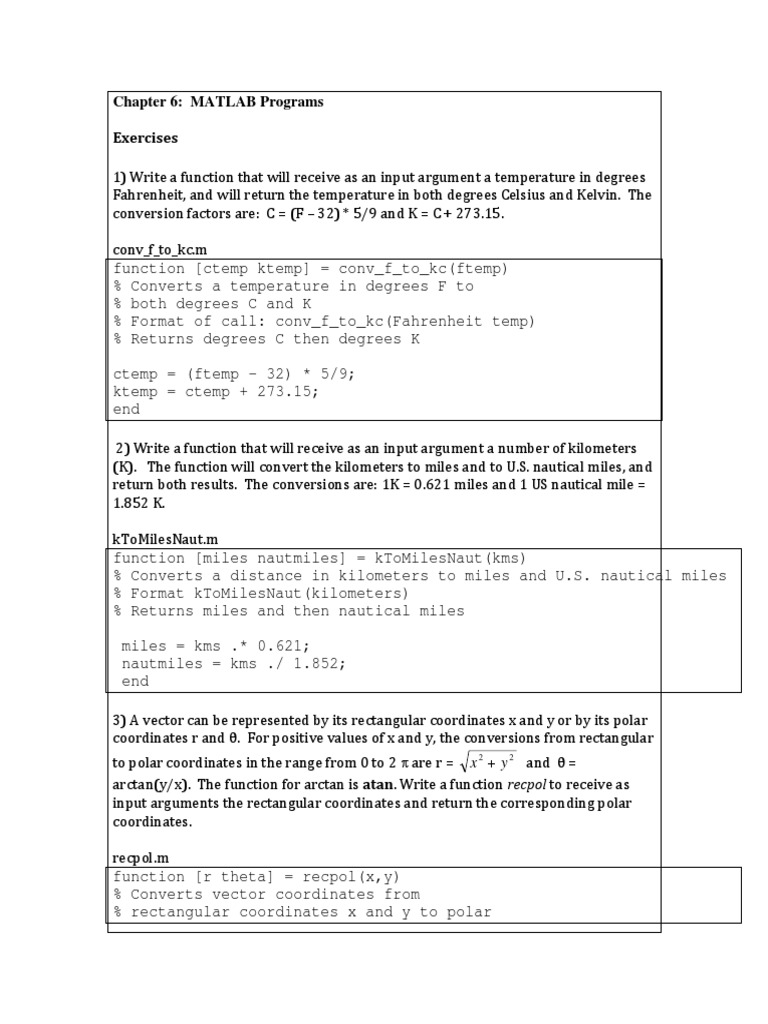 Chapter 6: MATLAB Programs Exercises | PDF | Area | Function (Mathematics)