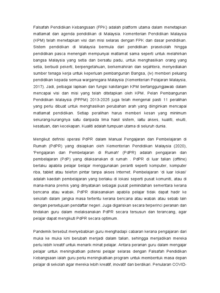 Pendidikan Malaysia: FPK dan PdPR | PDF
