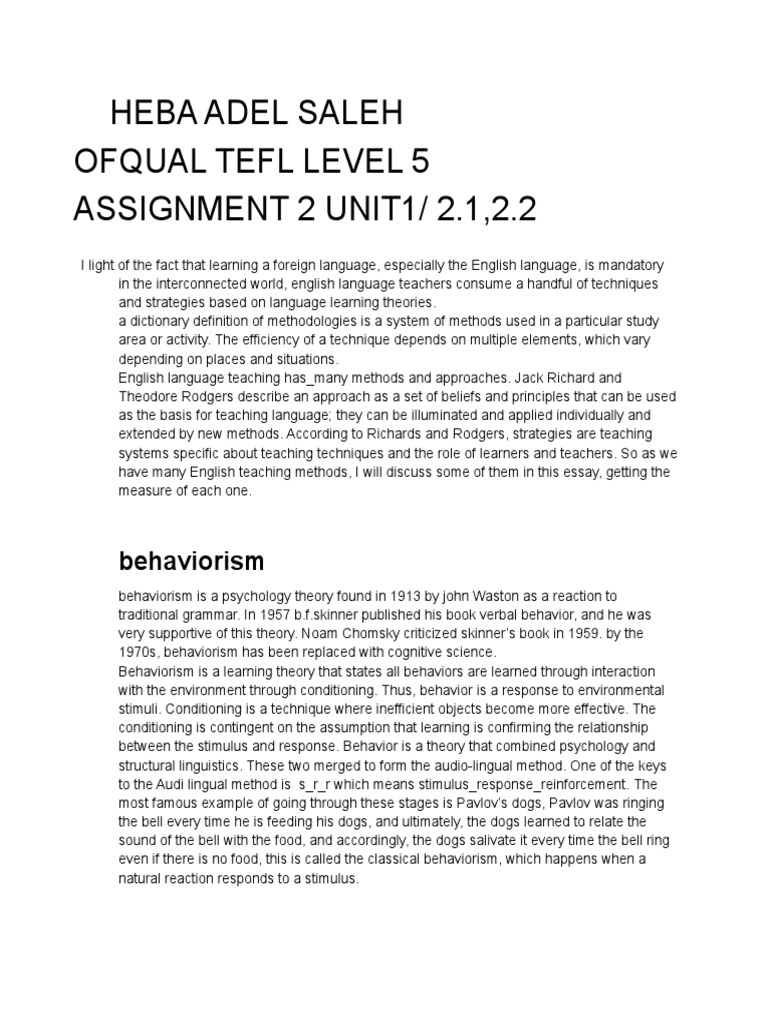 Unit 1 Assignment 2 | PDF | Behaviorism | Learning