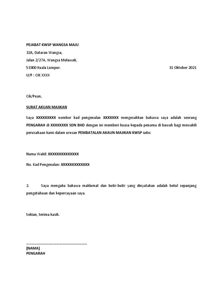 Surat Wakil Kuasa KWSP | PDF