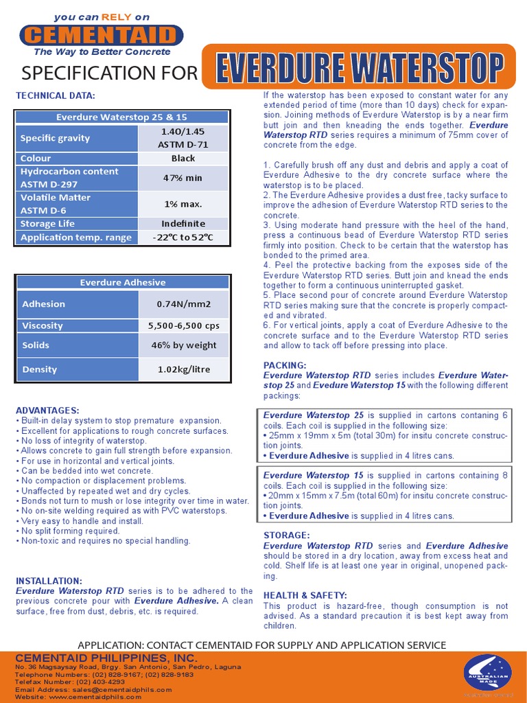 Everdure Waterstop - Page 2 | Download Free PDF | Adhesive | Concrete