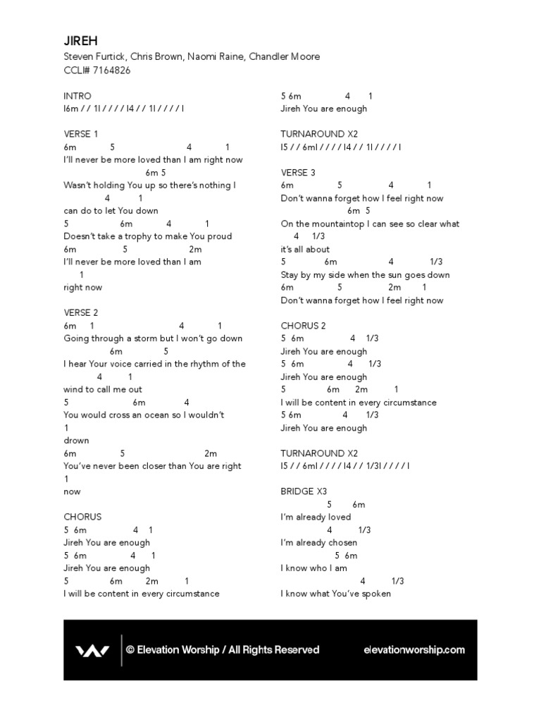 Jireh Lyrics and Chords Guide | PDF | Song Structure | Songs
