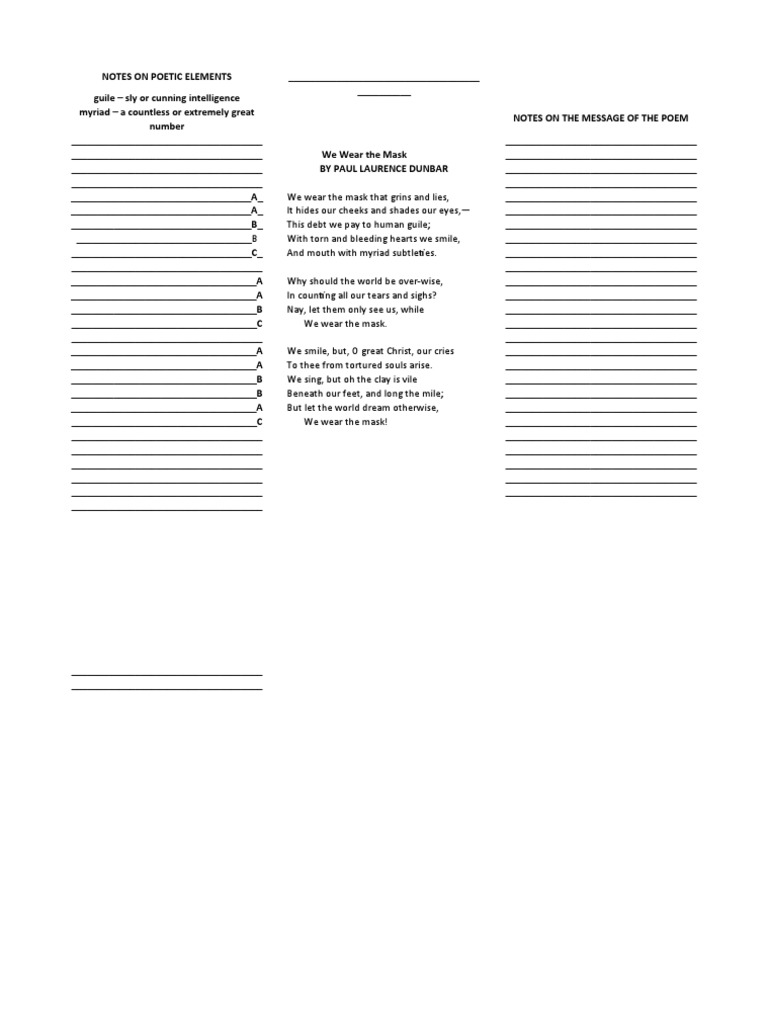 We Wear The Mask Annotation Sheet | PDF | Works | African American ...
