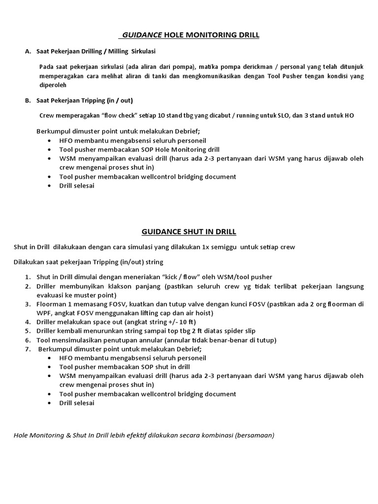 Guidance Well Control Drill | PDF