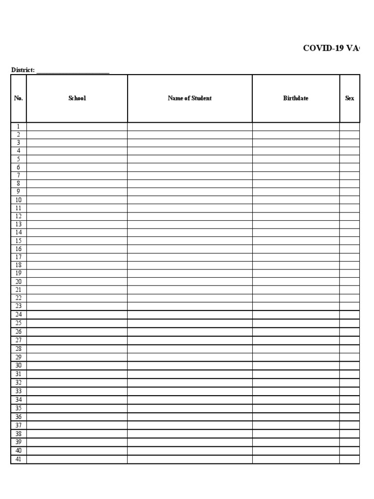 G10 DepEd Masterlist Template On COVID 19 Vaccination Ages 12 17 Years ...