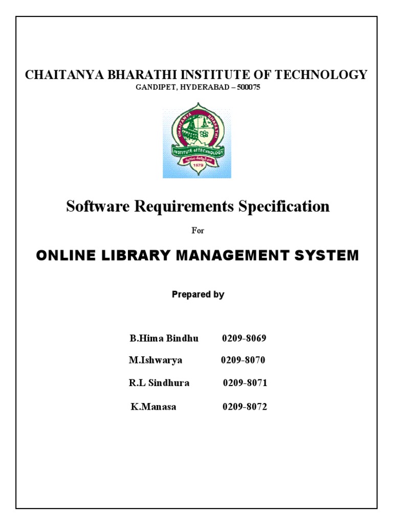 Software Requirements Specification: Chaitanya Bharathi Institute of ...