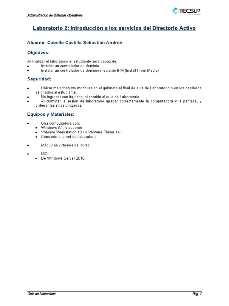 Lab02 - Introduccion A Los Servicios Del Dominio Active Directory ...