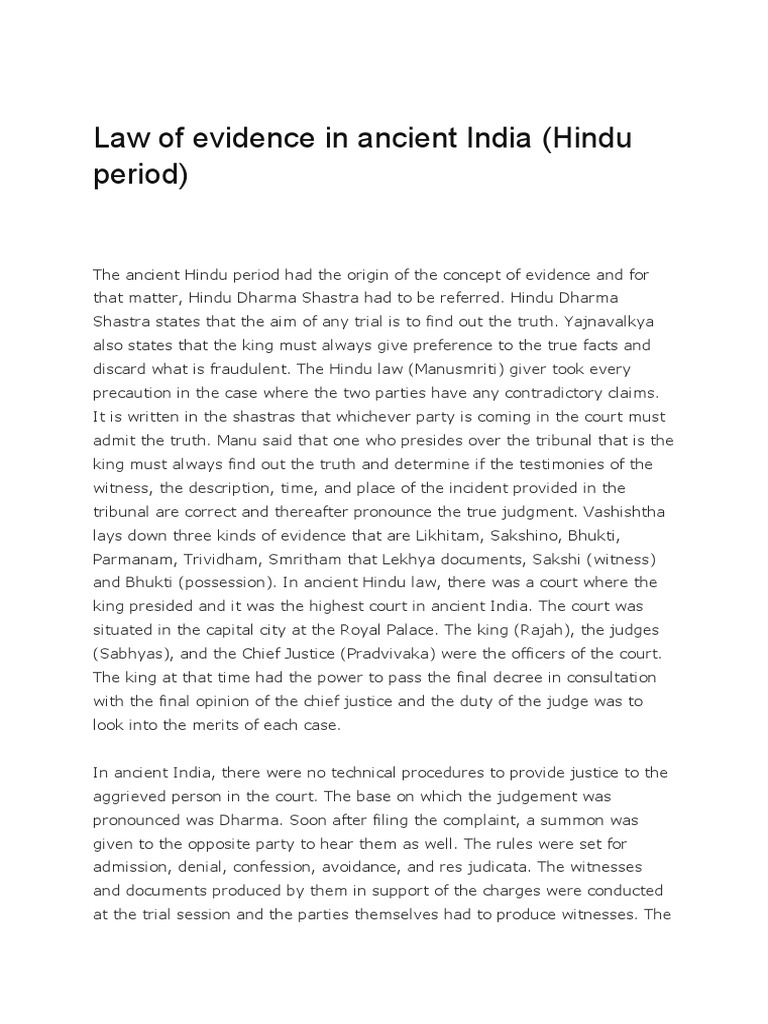 Law of Evidence in Ancient India (Hindu Period) | PDF | Witness | Evidence