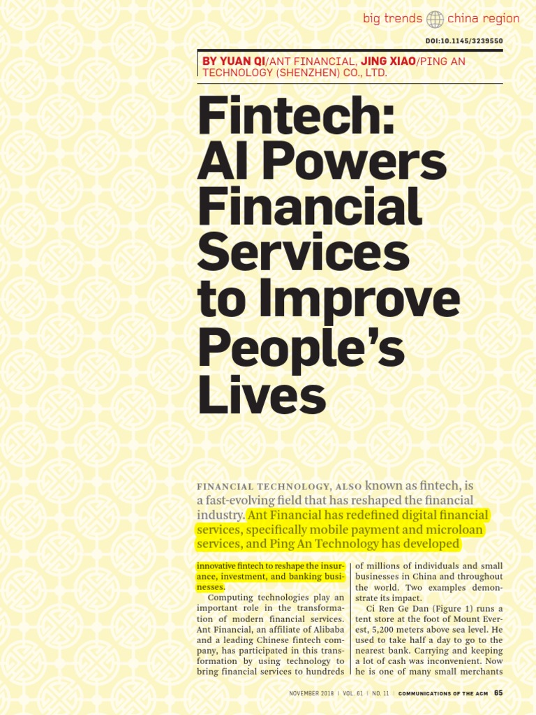 Fintech - AI Powers Financial Services To Improve People's Lives | PDF ...