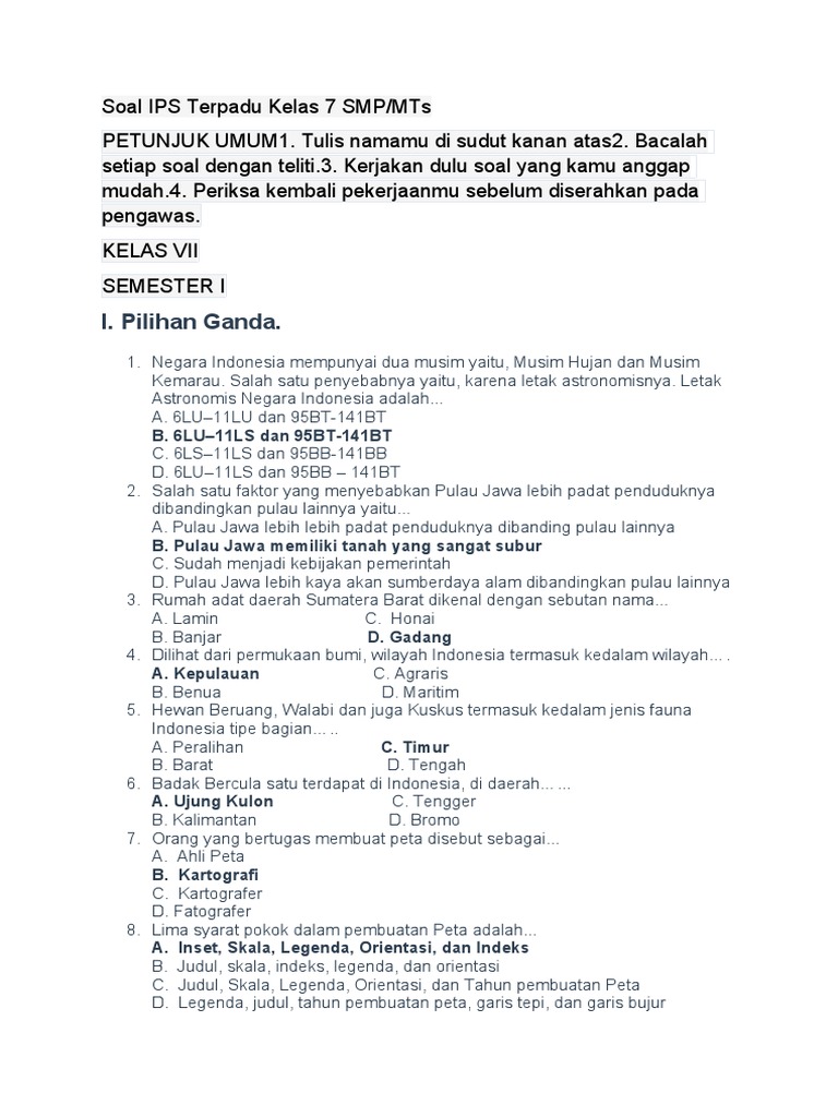 Soal IPS Terpadu Kelas 7 SMP/MTs | PDF