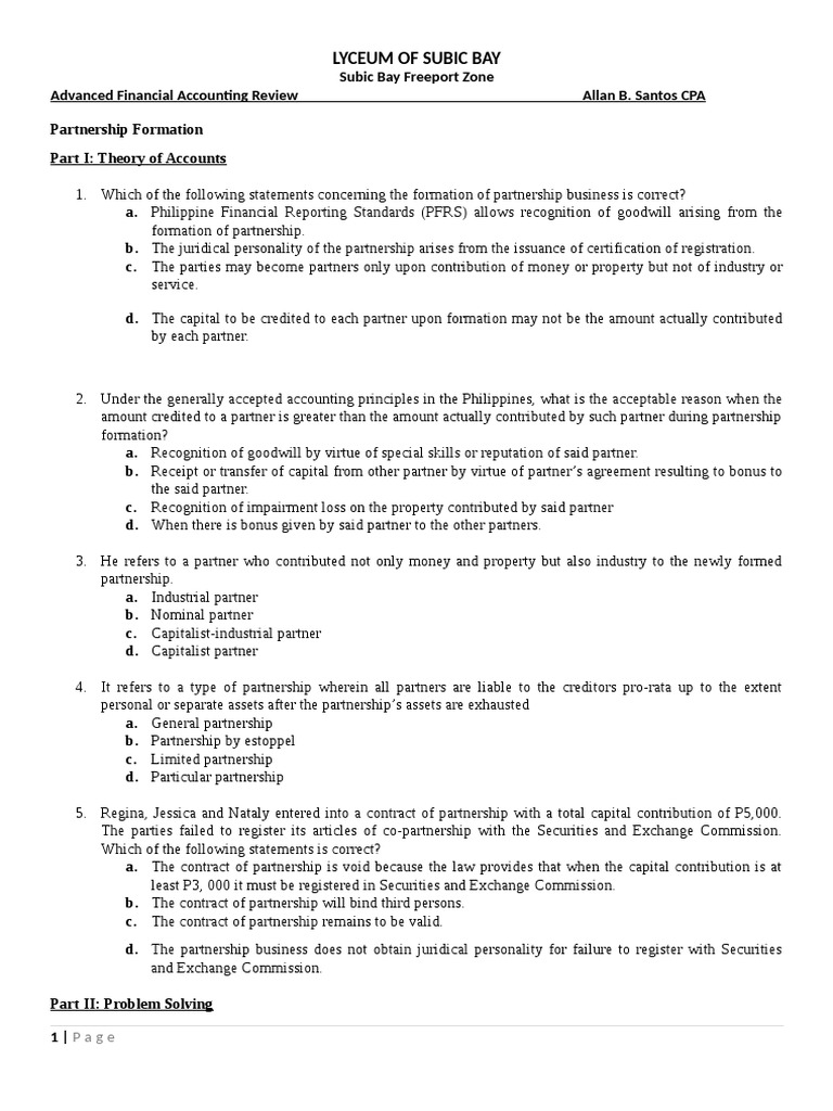 1 Partnership Accounting Questionnaires | PDF | General Partnership ...