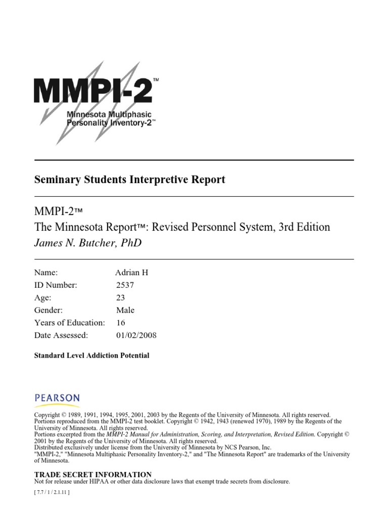 MMPI 2 Personnel Report Seminary Students | PDF | Behavioural Sciences ...