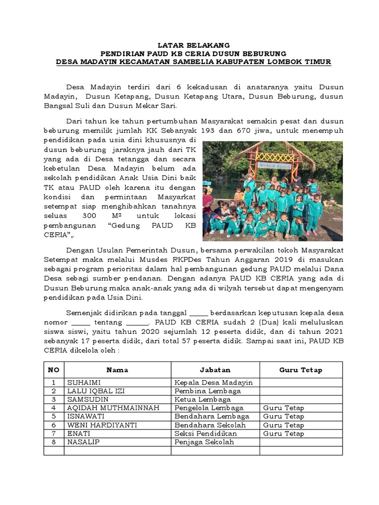 Latar Belakang PAUD KB CERIA | PDF