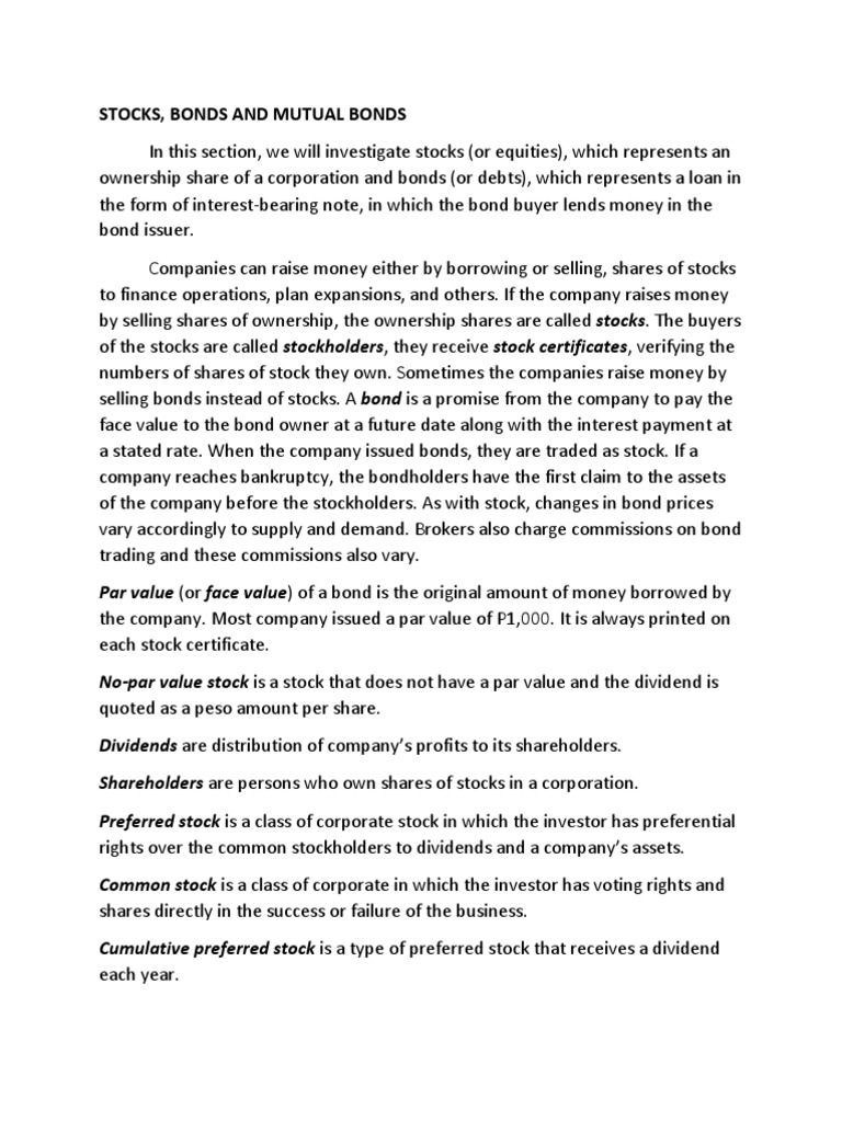 Understanding Stocks, Bonds, Mutual Funds and Key Financial Formulas ...