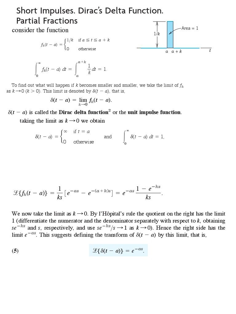 Short Impulses. Dirac's Delta Function. Partial Fractions: CHAP. 6 Laplace Transforms | PDF ...