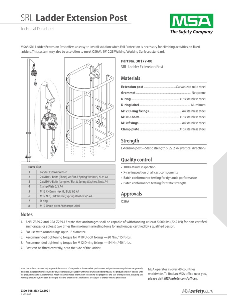 2300 108 MC Latchways Ladder Extension Post Tech Bulletin | PDF