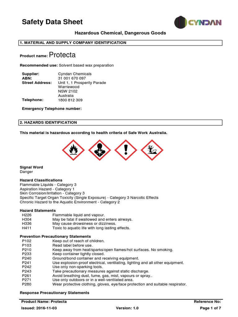 Protecta: Safety Data Sheet | PDF | Dangerous Goods | Toxicity