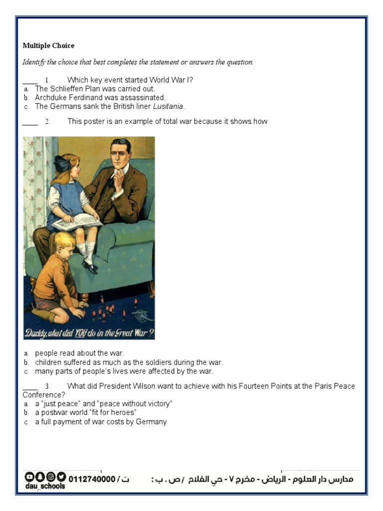WWI Quiz for History Students | PDF | World War I | Allies Of World War I