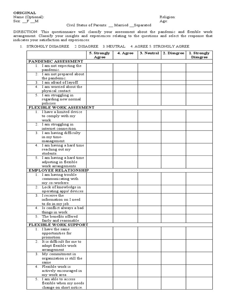 Original: 1. Strongly Disagree 2. Disagree 3. Neutral 4. Agree 5 ...
