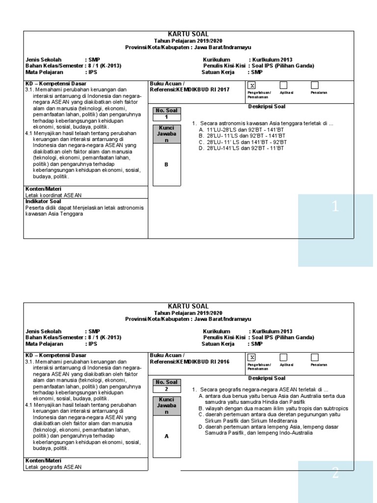 Kartu Soal Ips 8 | PDF
