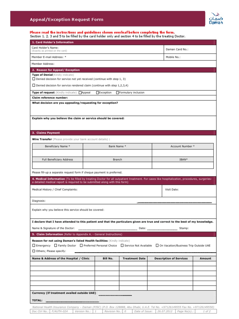 Appeal/Exception Request Form | PDF | United Arab Emirates | Patient