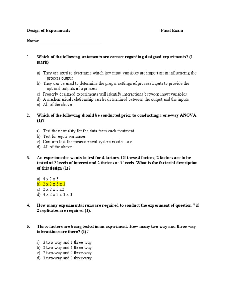 Practice Exam Part 1 | PDF | Experiment | Analysis Of Variance