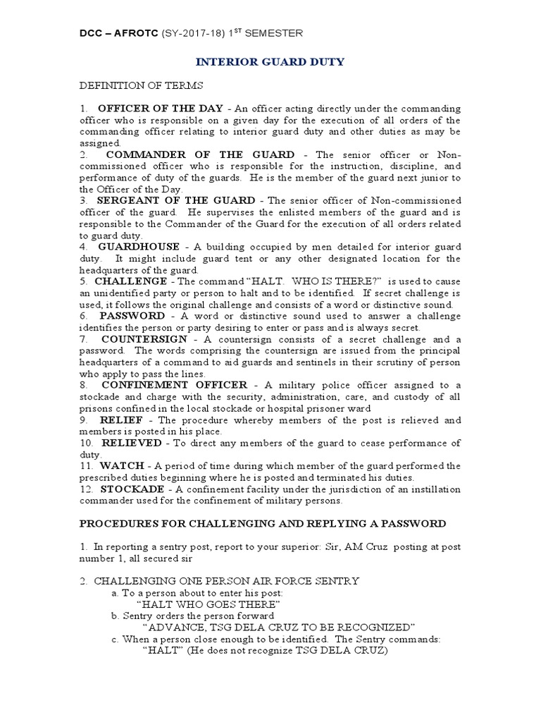 (Rotc) 4-Interior-Guard-Duty.2 | PDF | Non Commissioned Officer ...