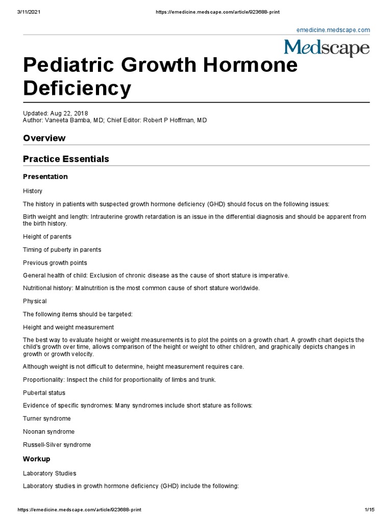 Pediatric Growth Hormone Deficiency Guide | PDF | Growth Hormone ...