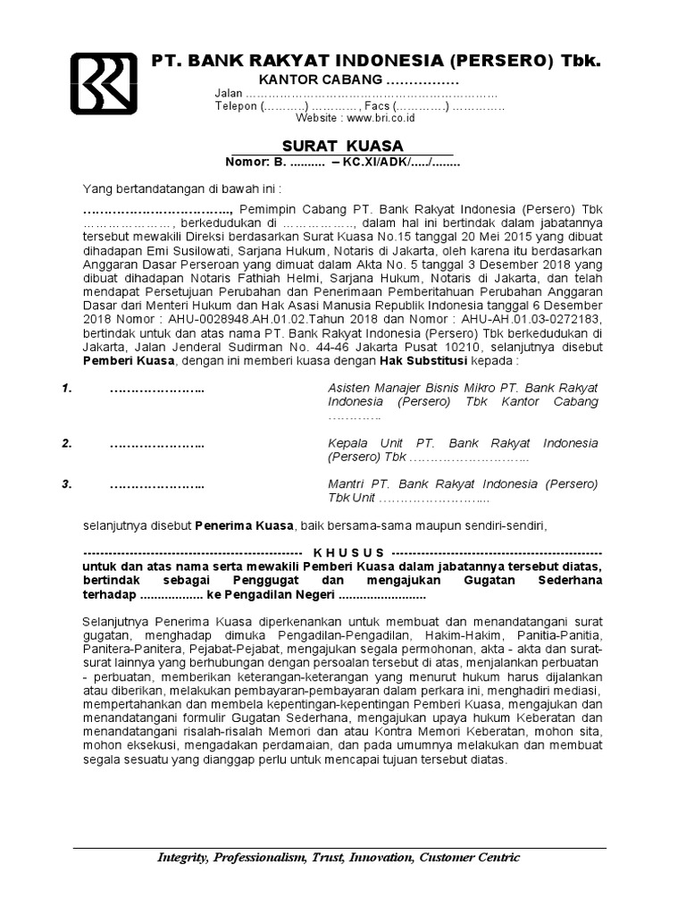 1.format Surat Kuasa - Gugatan Sederhana | PDF