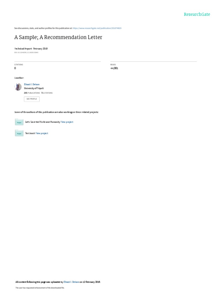 A Sample A Recommendation Letter: February 2019 | PDF | Thesis ...
