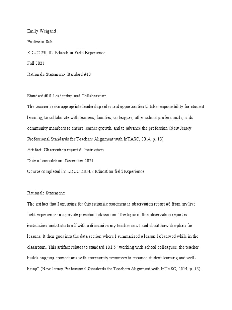 Rationale Statement Observation Report 6 | PDF | Teachers | Lesson Plan