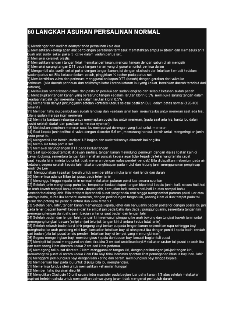 60 Langkah Asuhan Persalinan Normal | PDF