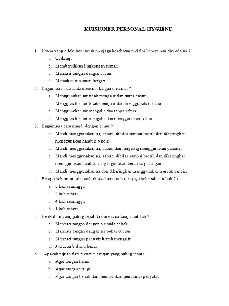 Kuisioner Personal Hygiene | PDF