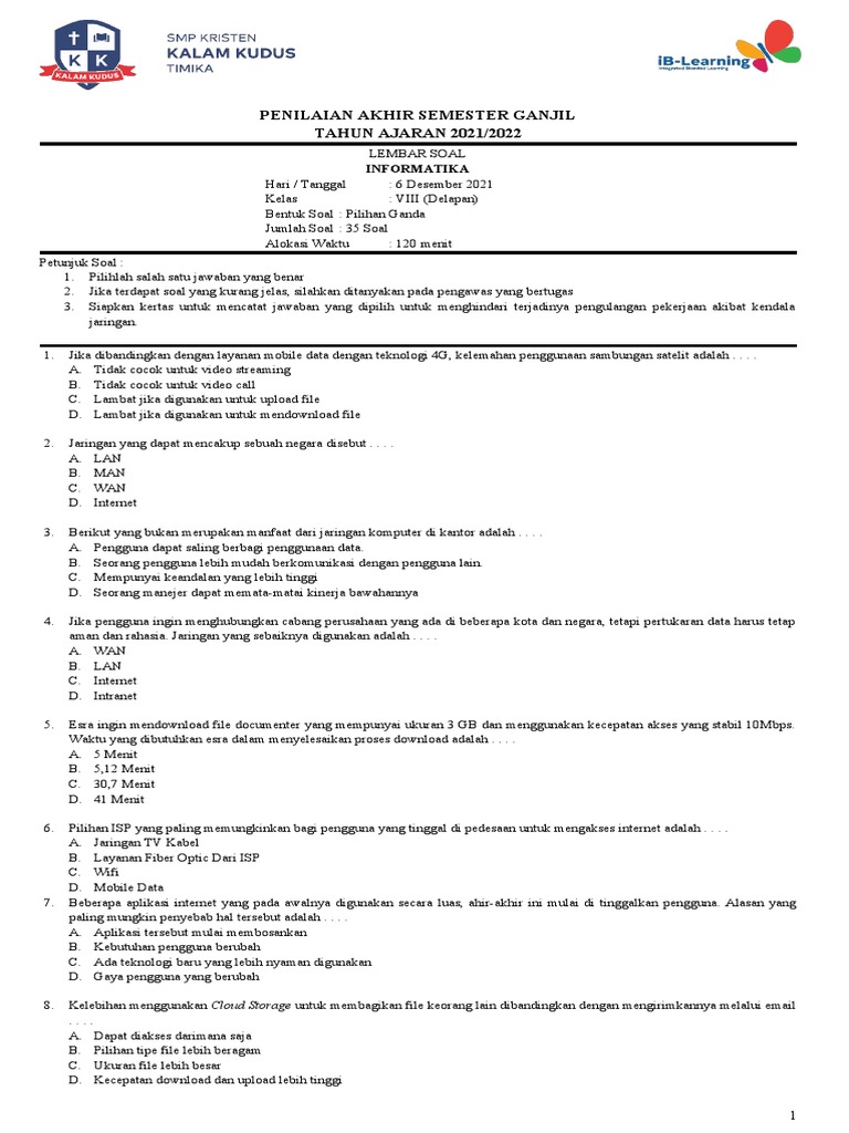 Format Soal PAS Ganjil Kelas 8 | PDF | Teknologi & Rekayasa