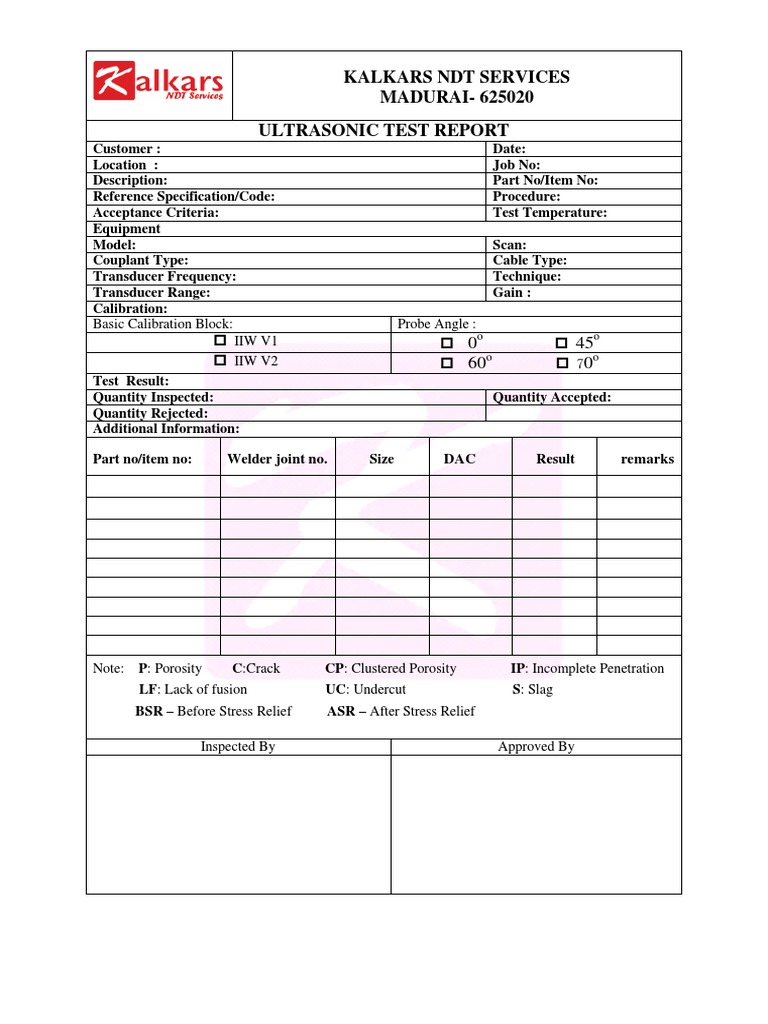 Ultrasonic Test Report Format | PDF