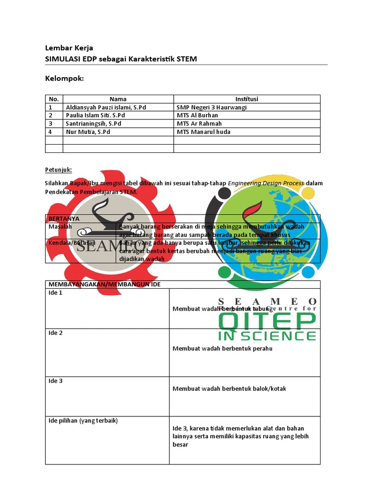 Contoh LKPD STEM: Proses Desain Wadah | PDF | Griya & Taman | Seni