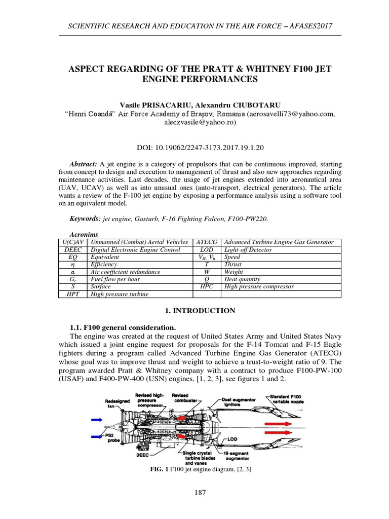 Aspect Regarding of The Pratt & Whitney F100 Jet Engine Performances ...