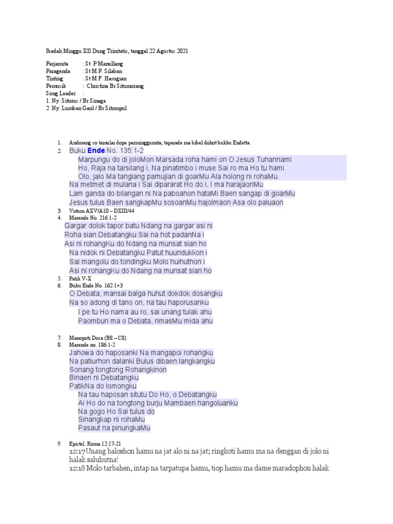 Ibadah Minggu XII Dung Trinitatis | PDF