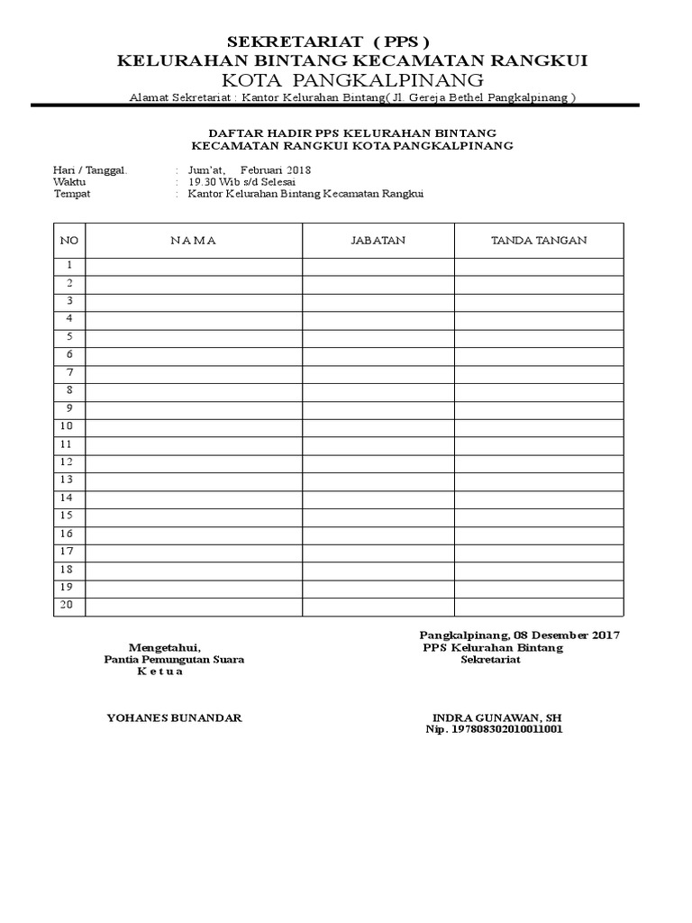 PPS DAFTAR HADIR Rapat | PDF