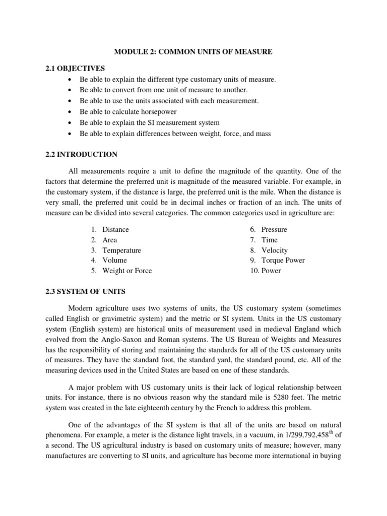 Module 2: Common Units of Measure 2.1 Objectives | Download Free PDF ...